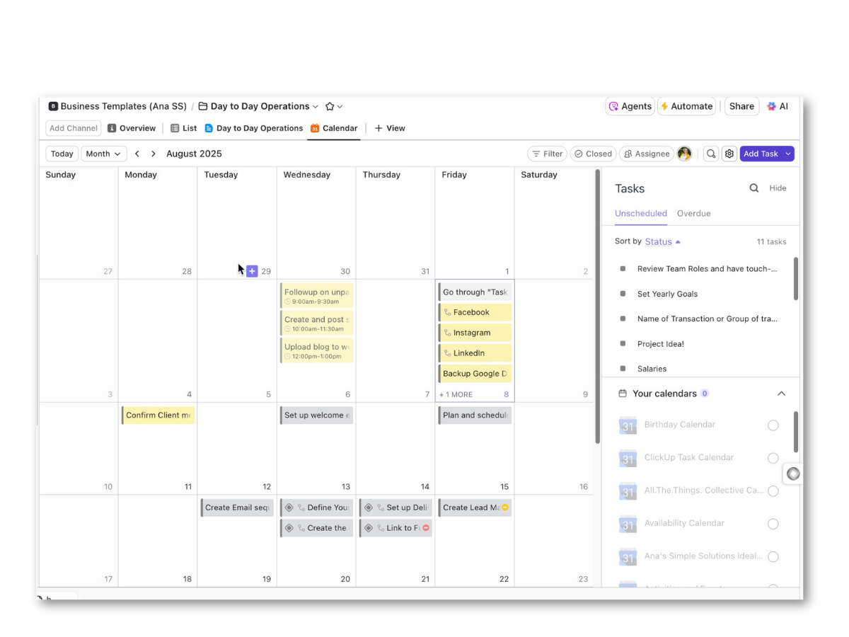 How to Use Calendar View in ClickUp to Organize Your Brain - Ana's ...